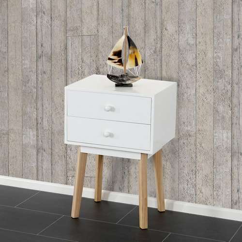 Kommode - hvidt sengebord i retro design med 2 skuffer - 59 x 40 x 30 ...