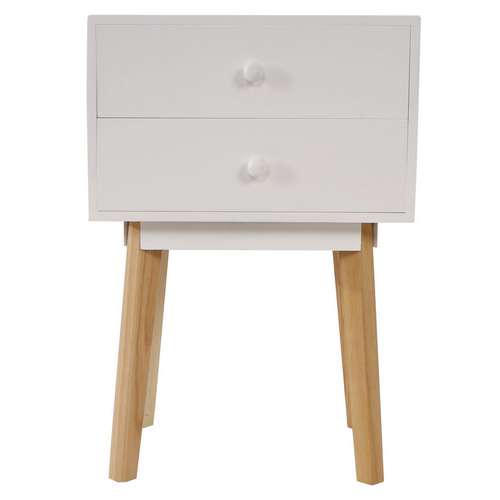 Kommode - hvidt sengebord i retro design med 2 skuffer - 59 x 40 x 30 ...