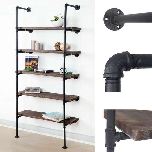 Væghængt reol i industrielt design - bogreol - brun gulvreol 165 x 80 x ...