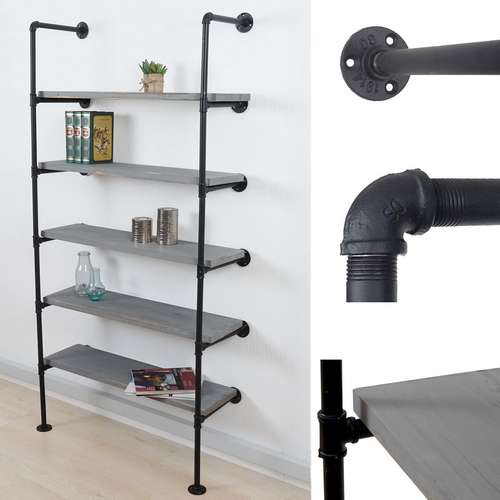 Væghængt reol i industrielt design - bogreol - grå gulvreol 165x80x28 ...