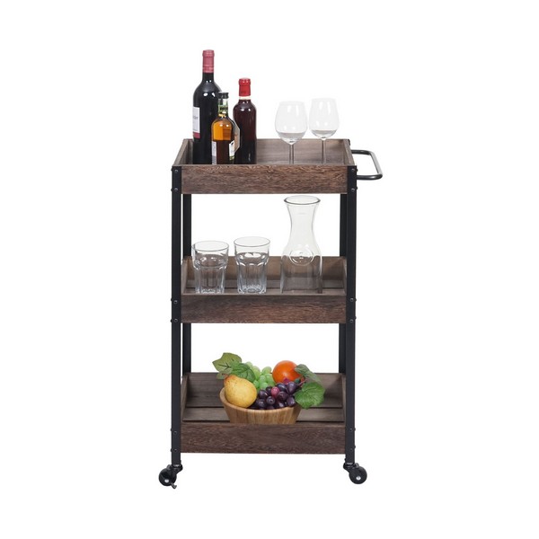 Serveringsvogn på hjul - barvogn og rullebord med håndtag - brun ...