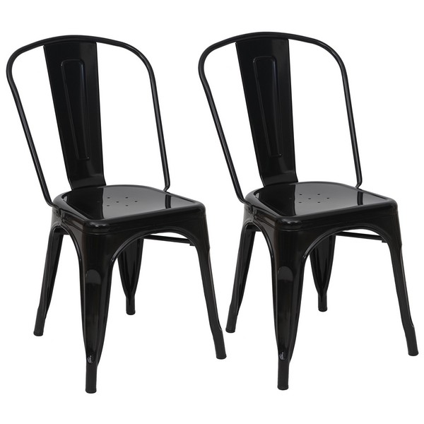 Fransk bistro stol - metal spisestol og cafestol - 2 stk sort stabelbar ...
